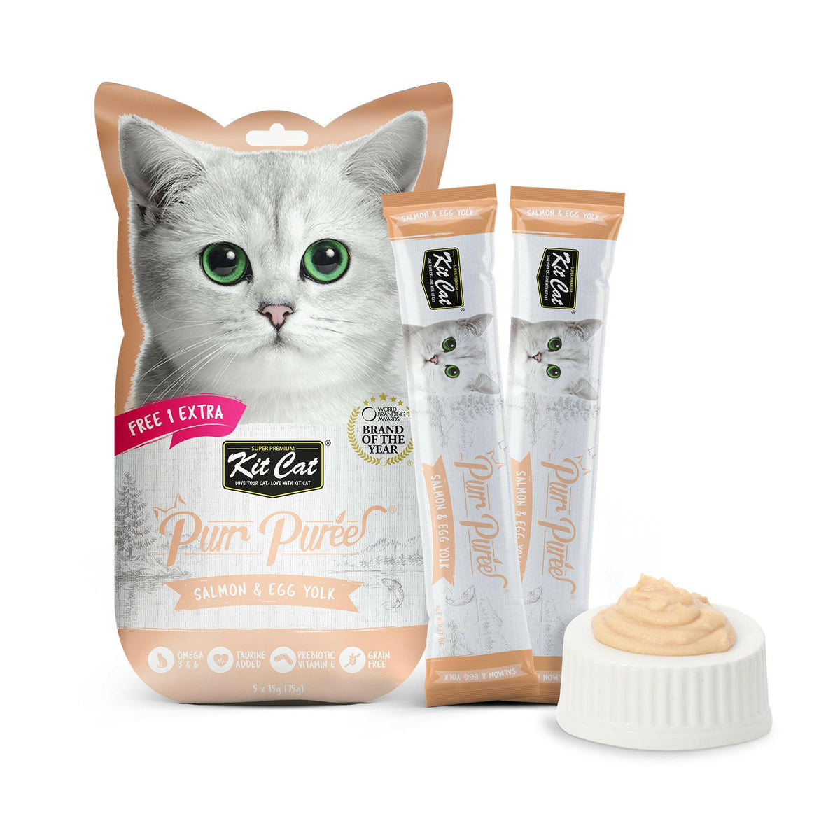 Kit Cat Purr Puree Liquid Treats for Cat - Salmon & Egg Yolk (15g) | 5 ...
