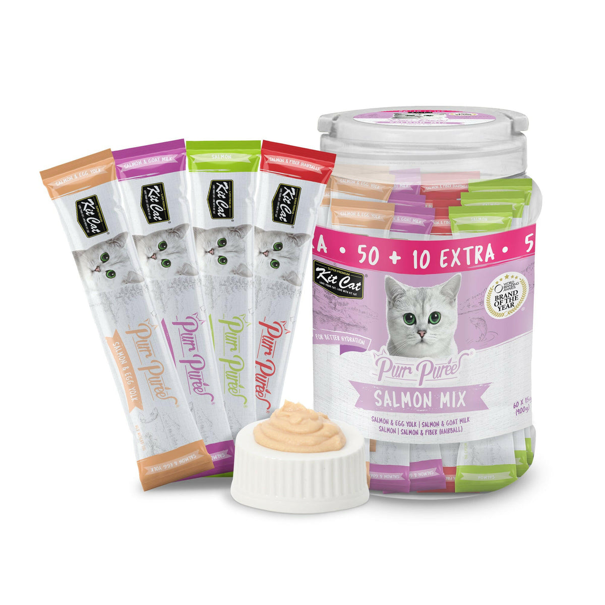 Kit Cat Purr Puree Liquid Treats for Cats - Salmon Mix (15g) | 60 Stic ...